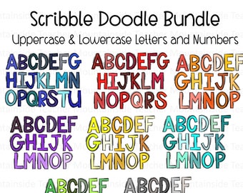 Scribble Letters, Bright Doodle Alphabet, PNG Bundle, Doodle ...