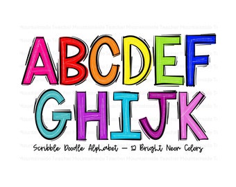 Scribble Letters, Shades of Red Alphabet, PNG Bundle, Doodle ...