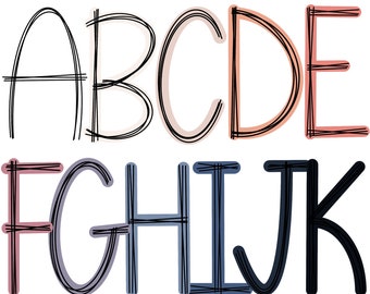 Block Letters Scribble Boho Doodle Alphabet PNG Bundle Doodle ...