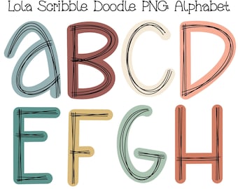 Scribble Letters, Boho Doodle Alphabet, PNG Bundle, Doodle Sublimation ...
