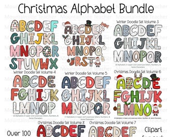 Christmas Doodle PNG Bundle, Holiday Letters, Christmas Patterns, Clip ...
