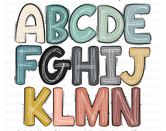 Scribble Letters, Boho Doodle Alphabet, PNG Bundle, Doodle Sublimation ...