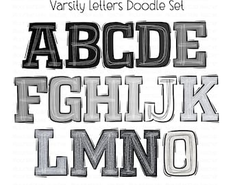 Varsity Letter Alphabet, Shades of Pink, Doodle Letters, Hand Drawn ...