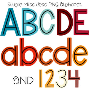 Block Doodle Letters Retro Colors Center Line Alphabet PNG Bundle ...