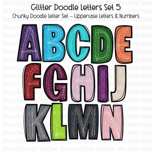 Scribble Glitter Doodle Alphabet PNG Sublimation Alpha Set Design ...