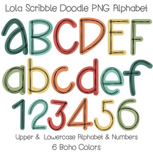 Scribble Letters, Boho Doodle Alphabet, PNG Bundle, Doodle Sublimation ...