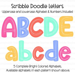Scribble Letters, Bright Colored Doodle Alphabet, Doodle Sublimation ...