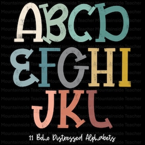 Distressed Letters, Boho Doodle Alphabet, PNG Bundle, Doodle ...