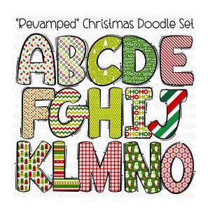 Christmas Doodle Alphabet PNG Doodle Sublimation Alpha Set Design PNG ...