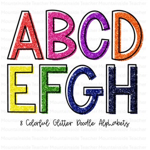 Block Doodle Letters, Bright Glitter Doodle Alphabet, Sublimation Set ...