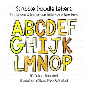 Scribble Letters, Shades of Yellow Alphabet, PNG Bundle, Doodle ...