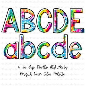 Block Doodle Letters, Tie Dye Doodle Alphabet, Sublimation Set, PNG ...