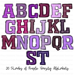 Varsity Letter Alphabet, Shades of Purple, Doodle Letters, Hand Drawn ...