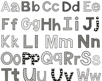 Doodle Alphabet Font Clipart PNG and TTF Format | Etsy UK