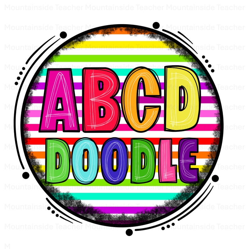 Neon Doodle Alphabet PNG Bundle: Rainbow Varsity Letters (digital ...