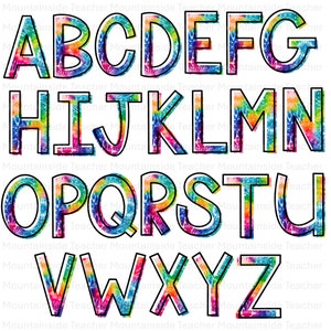 Block Doodle Letters, Tie Dye Doodle Alphabet, Sublimation Set, PNG ...