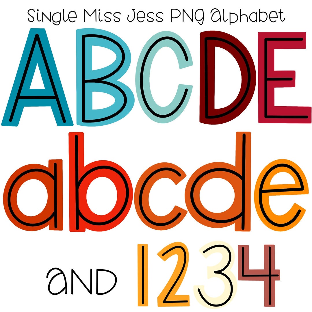 Block Doodle Letters Retro Colors Center Line Alphabet PNG Bundle ...