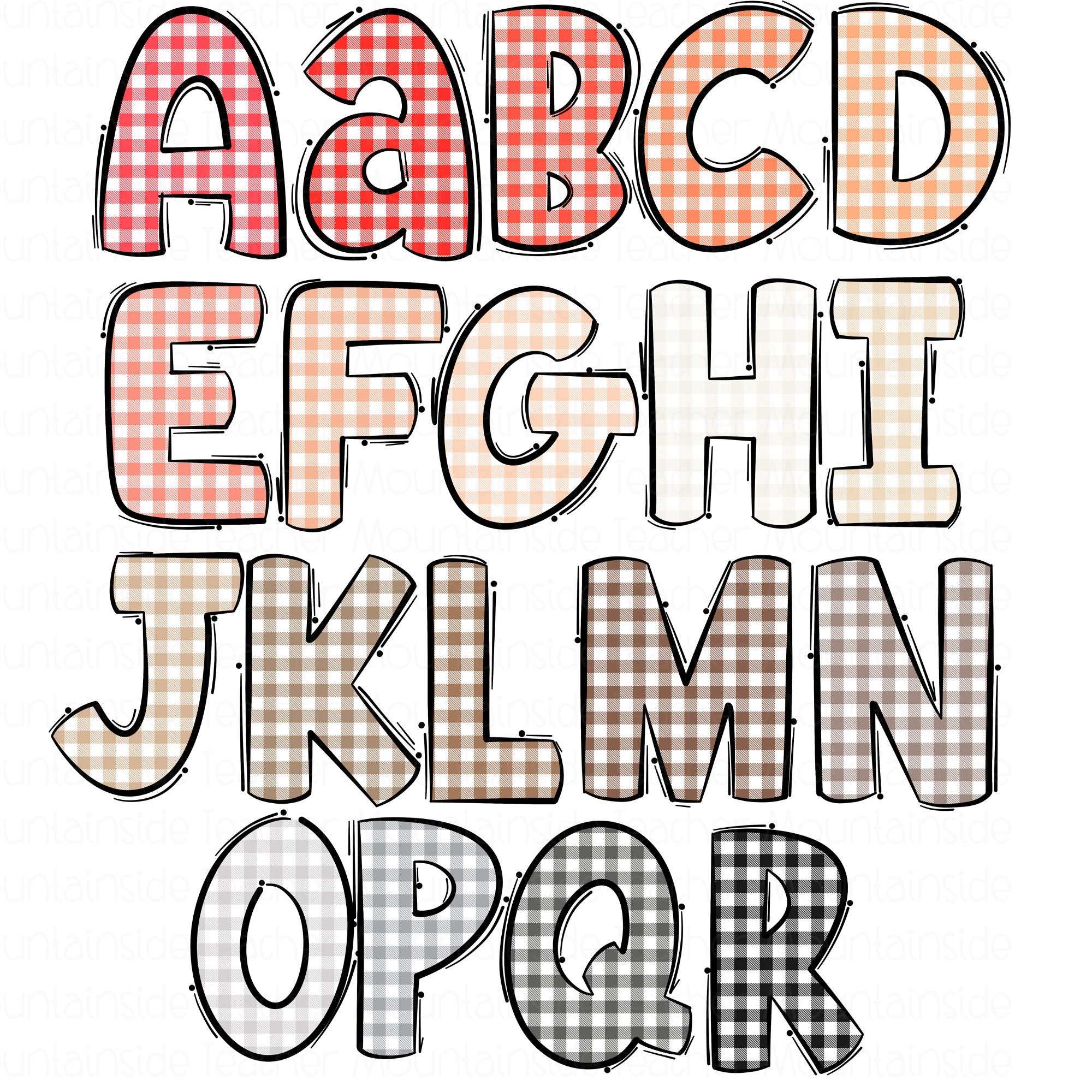 Plaid Letters Bundle, Doodle Alpha Set, PNG Sublimation, Clipart, Hand ...