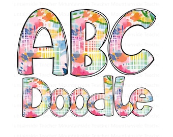 Double Outline Doodle Letters Floral PNG Bundle Alphabet Sublimation ...