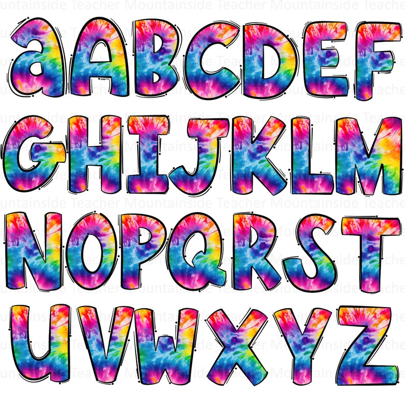Tie Dye Doodle Font: PNG Alphabet & Numbers (digital Download) - Etsy