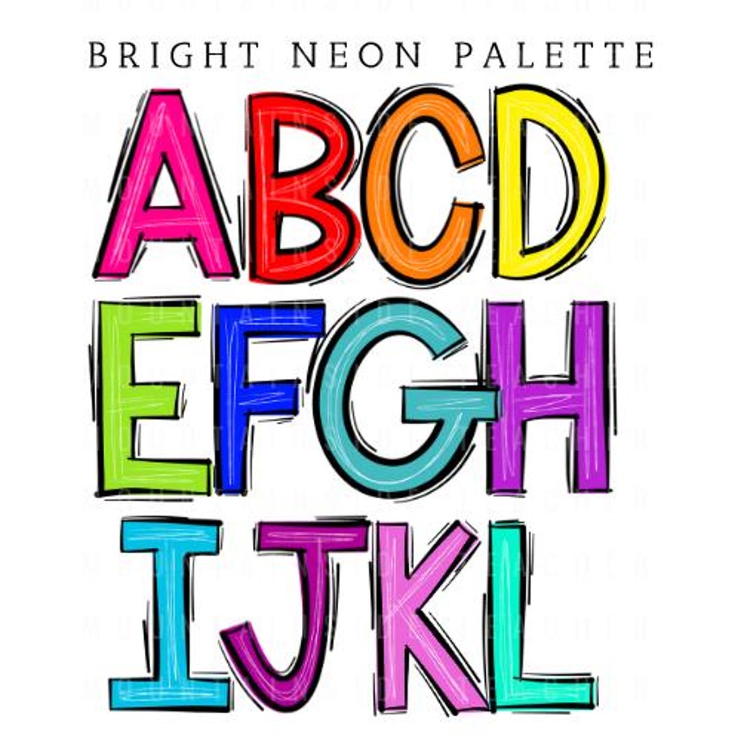 Bright Doodle Alphabet PNG Bundle: Scribble Font Clipart (digital ...