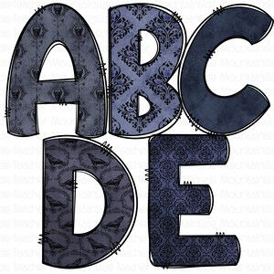 Double Outline Alphabet, Halloween Alphabet PNG, Gothic Letters, Doodle ...
