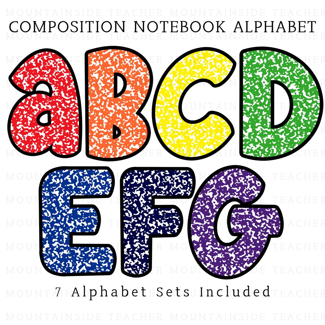 Doodle Alphabet PNG Bundle: Composition Notebook Letters (digital ...