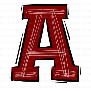 Maroon Varsity Letter PNG Alphabet: Glitter & Solid Doodle Font ...
