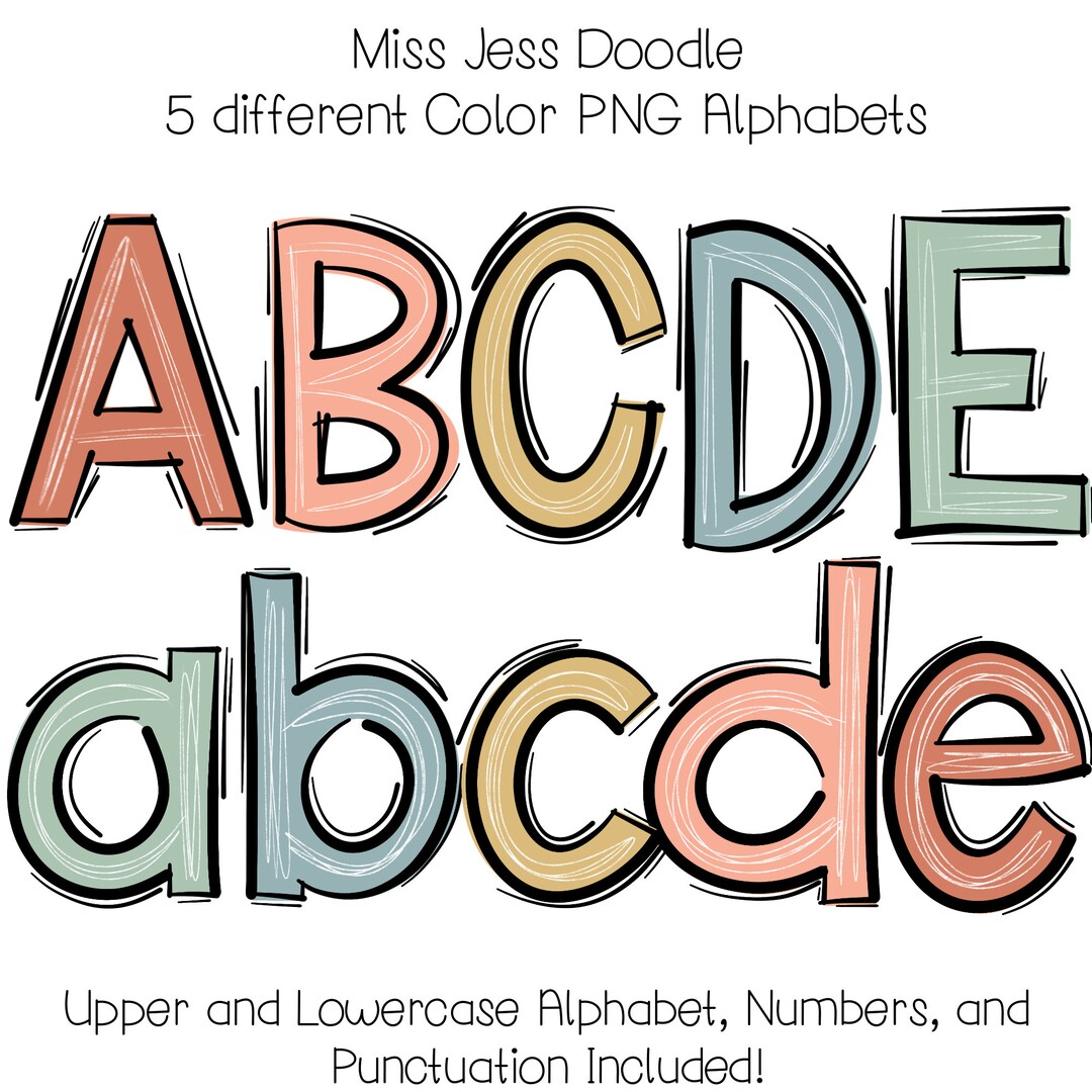 Scribble Letters Boho Doodle Alphabet PNG Bundle Doodle - Etsy