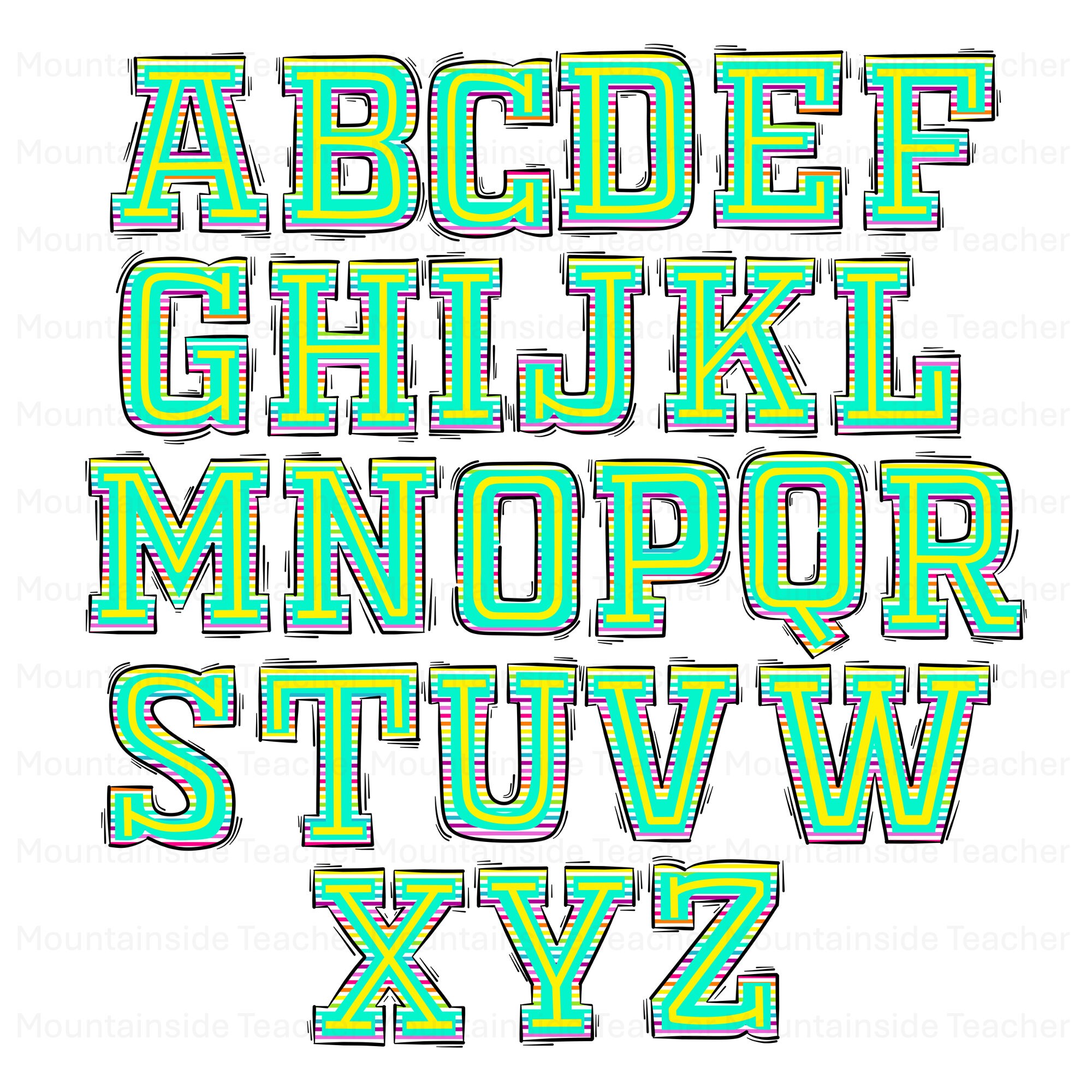 Rainbow Neon Varsity Letters, Marquee Colorful Alphabet Fun PNG Bundle ...