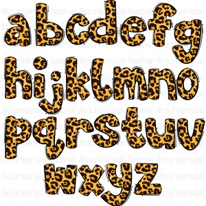 Leopard Doodle Alphabet PNG Bundle: Sublimation Alpha Set (digital ...