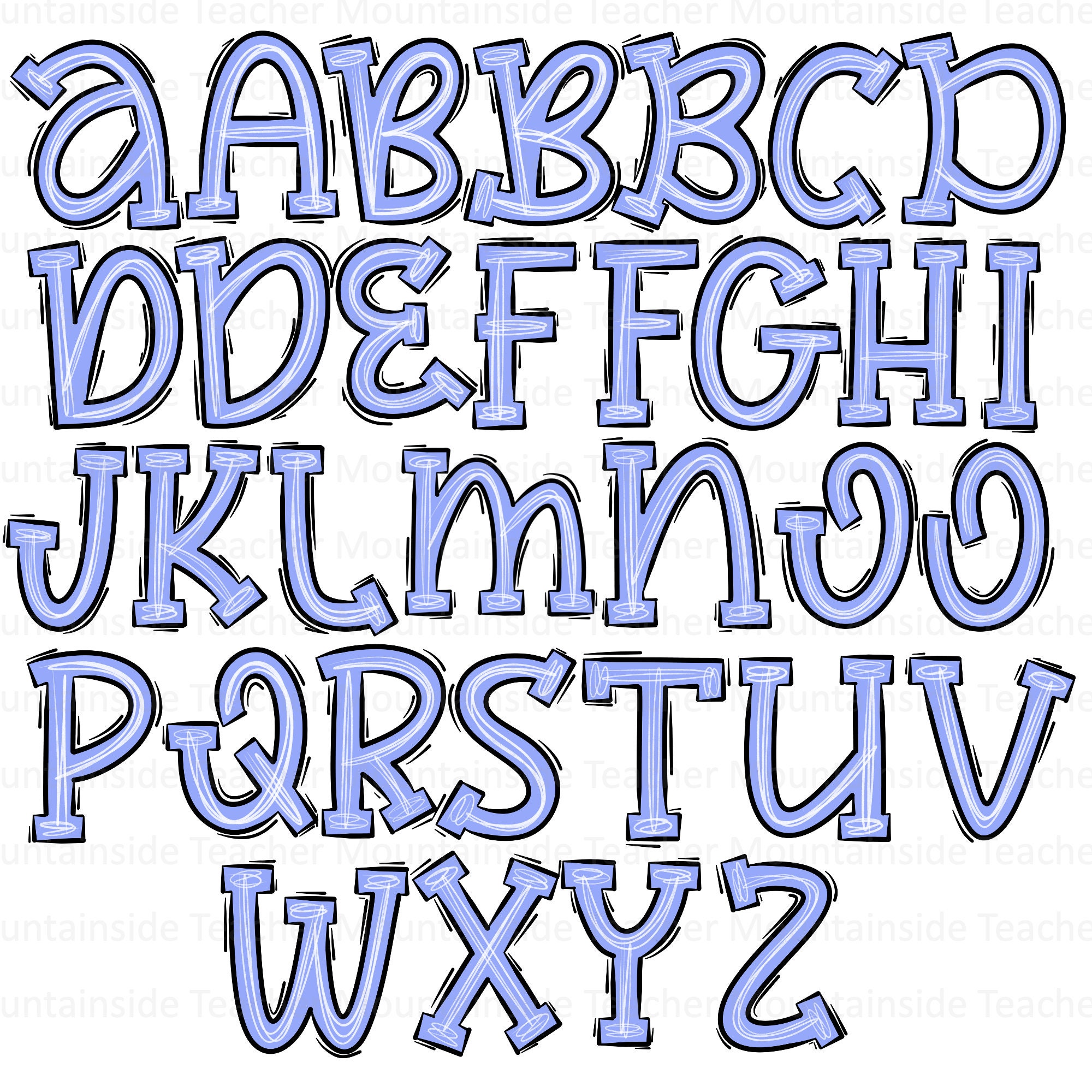 Bright Doodle Alphabet, Scribble PNG Clipart, 10 Colors (digital ...