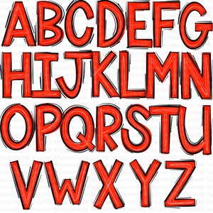 Scribble Letters, Shades of Red Alphabet, PNG Bundle, Doodle ...