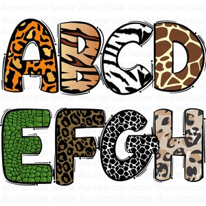 Animal Print Doodle Alphabet PNG Bundle: Sublimation Alpha Set (digital ...