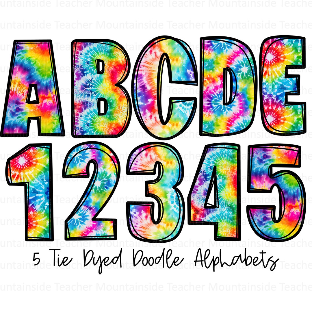 Bright Tie Dye Alphabets, Bright Colors, Doodle Letters, Hand Drawn ...