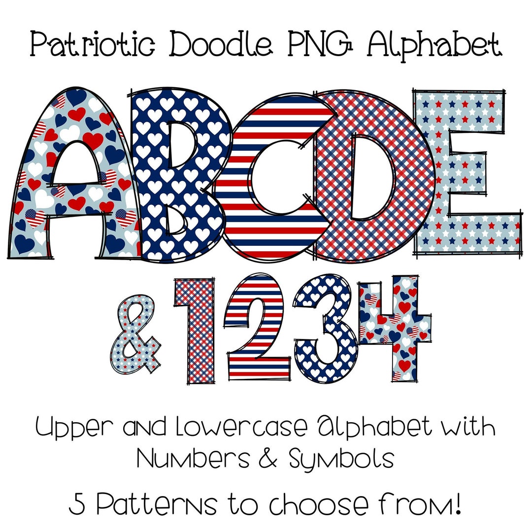 Doodle PNG Alphabet| Patriotic Doodle Alphabet Bundle | 4th of July ...