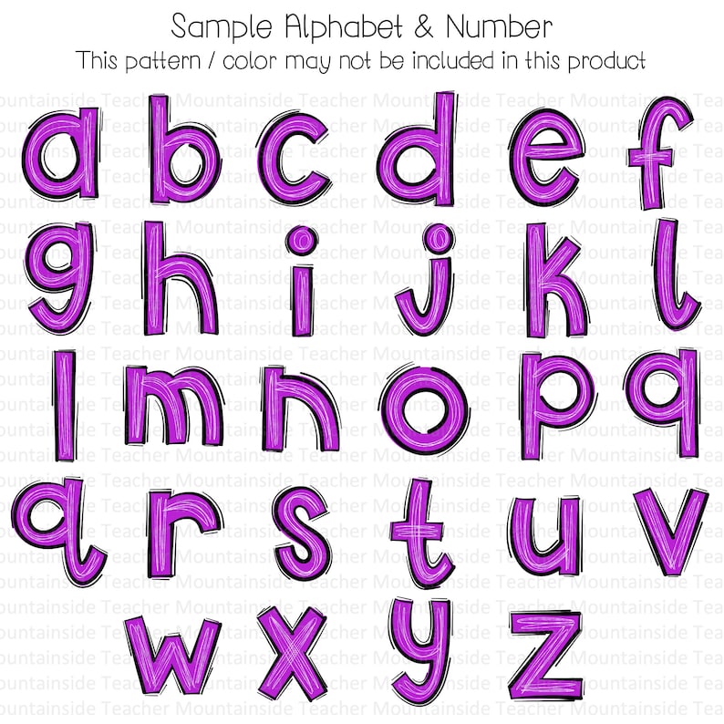 Scribble Letters, Shades of Purple Alphabet, PNG Bundle, Doodle ...