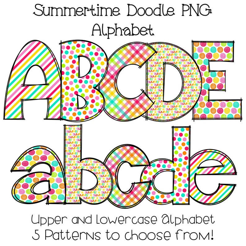 Doodle PNG Alphabet | Summer Doodle Alphabet Bundle | Fun Colors ...
