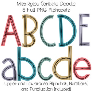Blunt Edge Scribble Doodle Letters Boho Colors PNG Bundle Alphabet ...