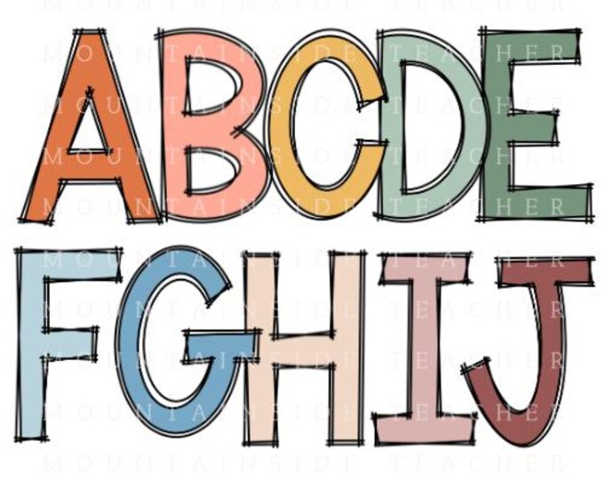 Earth Tones Doodle Alphabet: PNG Sublimation Letters (digital Download ...