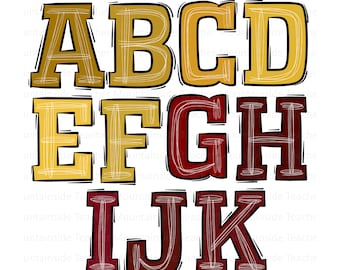 Varsity Scribble Letters, Blue Doodle Alphabet, PNG Bundle, Sublimation ...
