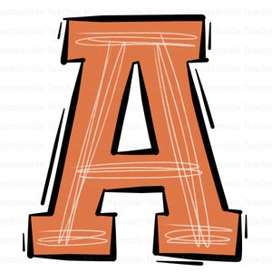 Scribble Letters, Shades of Orange Alphabet, PNG Bundle, Doodle ...