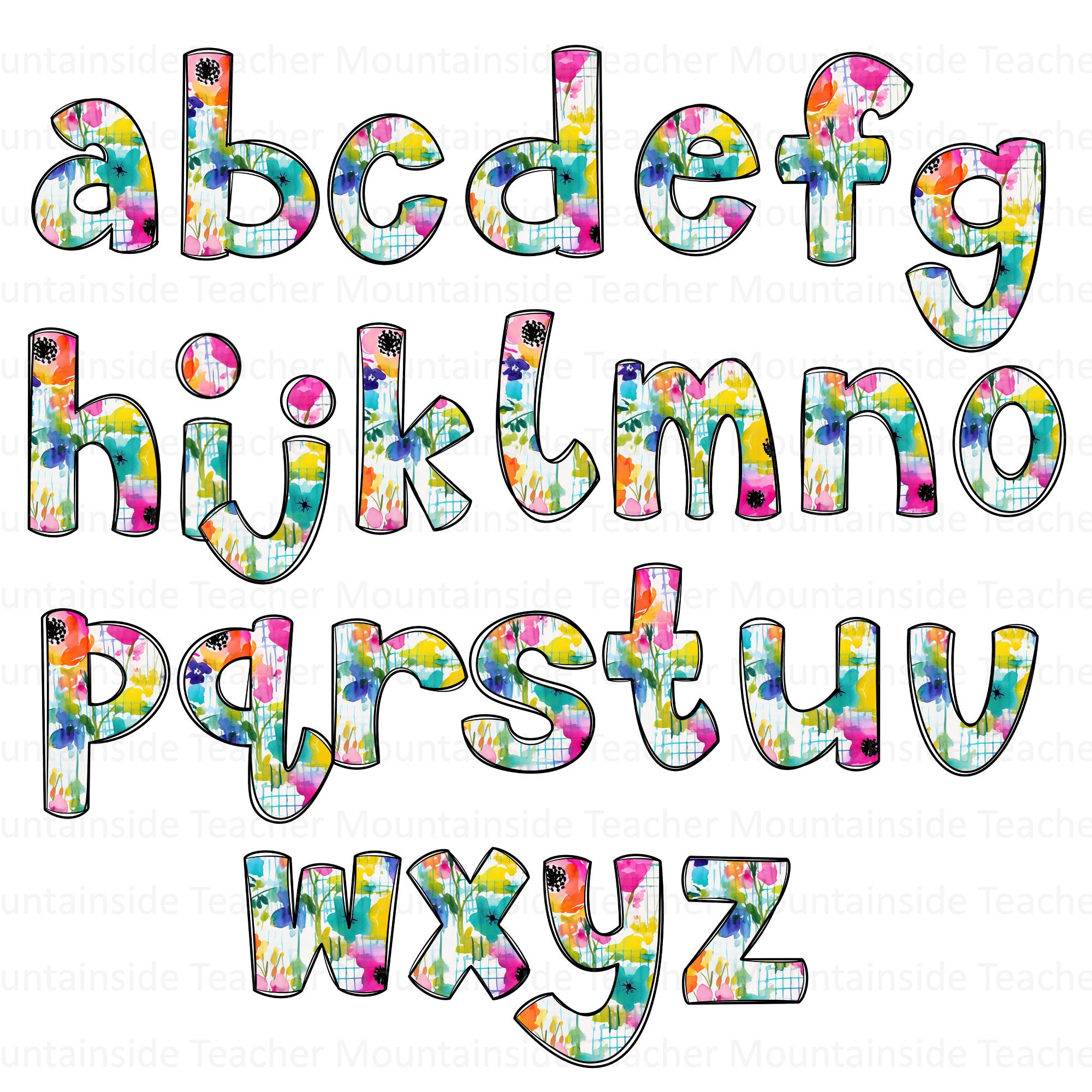 Colorful Floral Doodle Letters, Hand Drawn Doodle Alpha Bundle ...