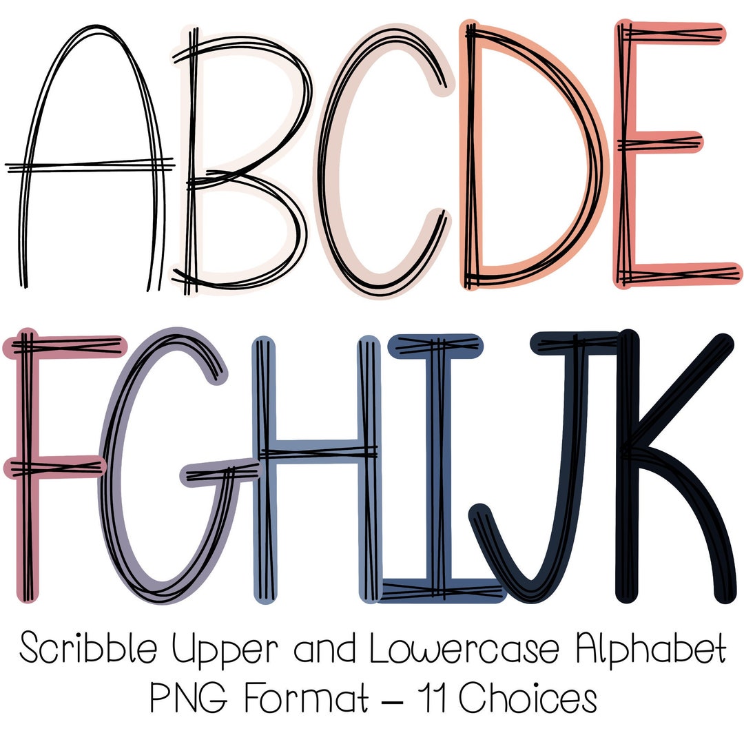 Dusk Scribble Doodle Alphabet PNG Bundle: Hand Drawn Alpha Set (digital ...