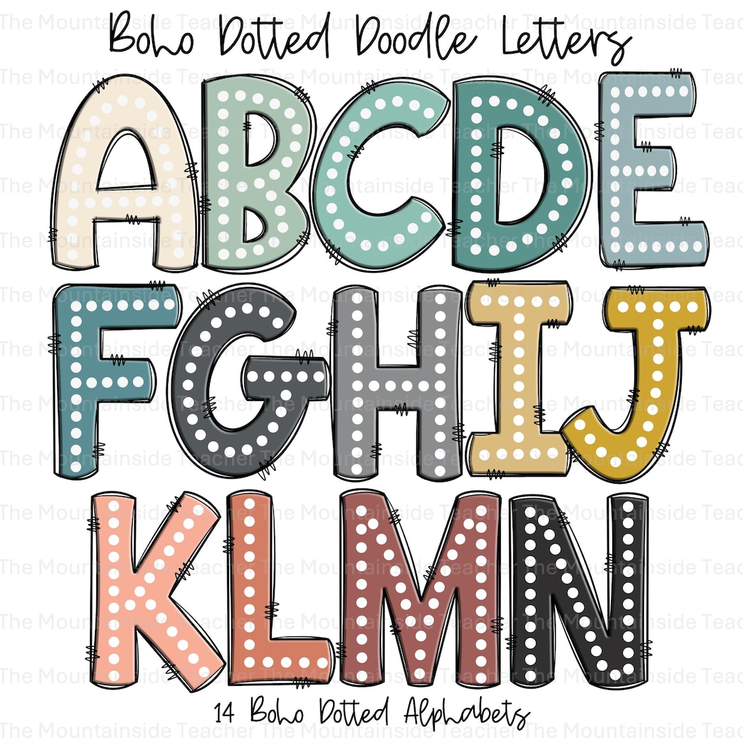 Dotted Boho Doodle Alphabet PNG Sublimation Alpha Design Uppercase and ...