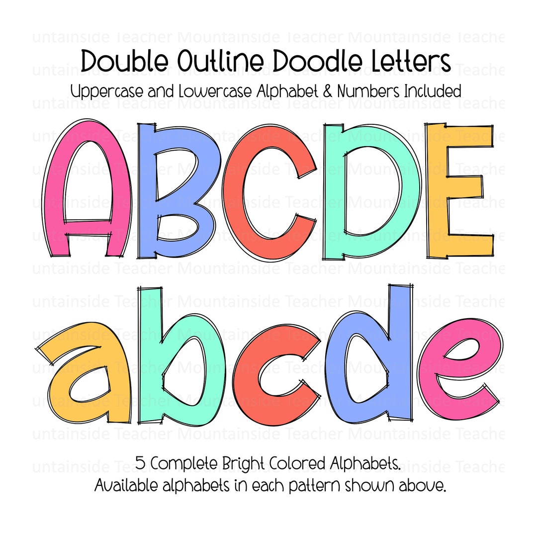 Bold Letters, Bright Colored Doodle Alphabet, Doodle Sublimation ...