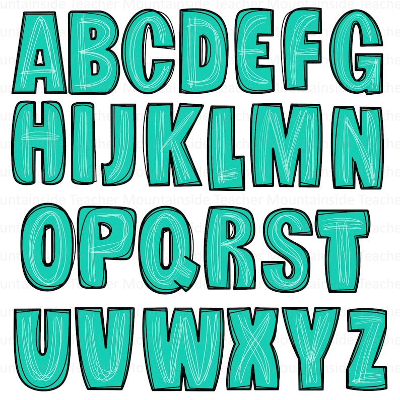 Bright Scribble Alphabets, Bright Colors, Doodle Letters, Hand Drawn ...