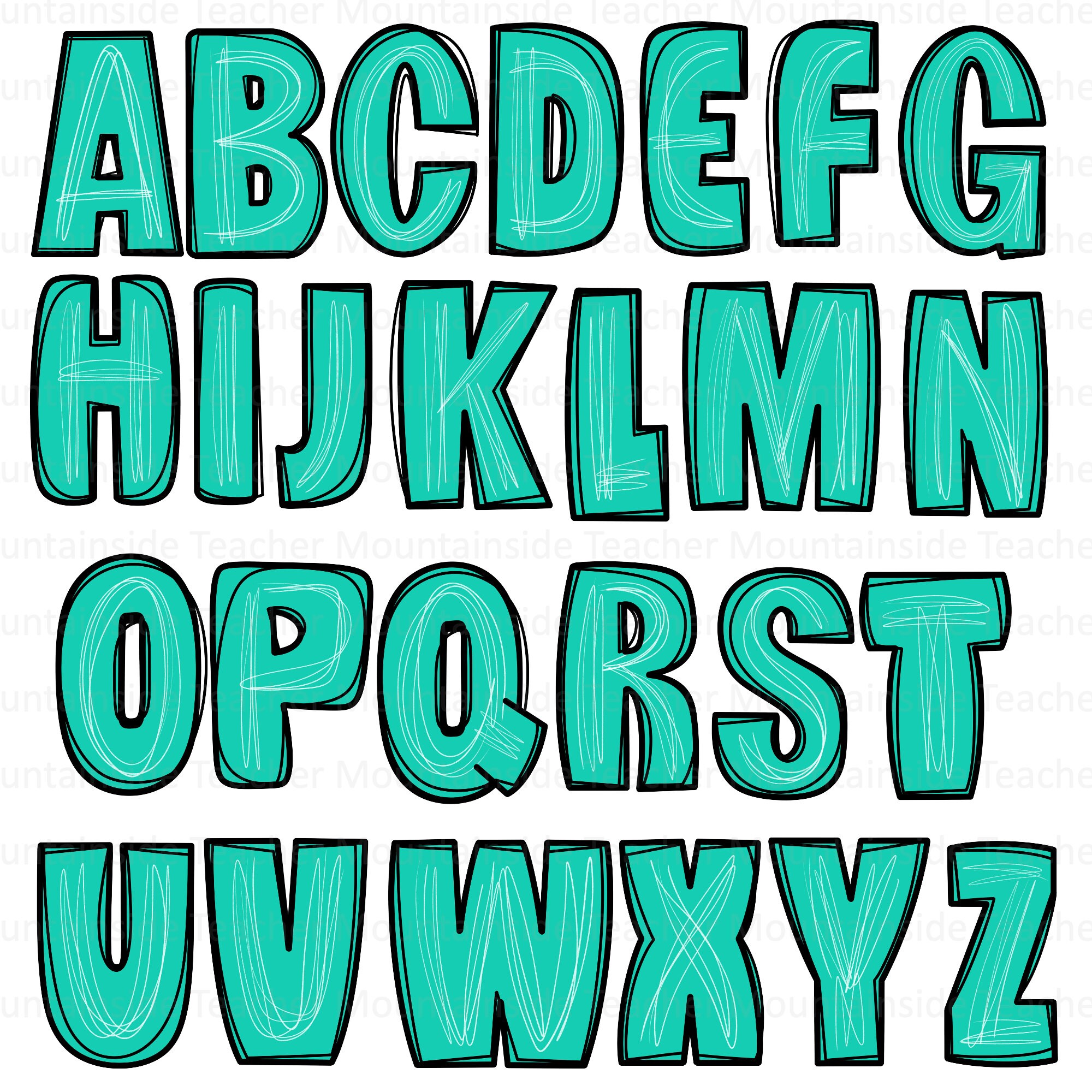 Bright Scribble Alphabets, Bright Colors, Doodle Letters, Hand Drawn ...
