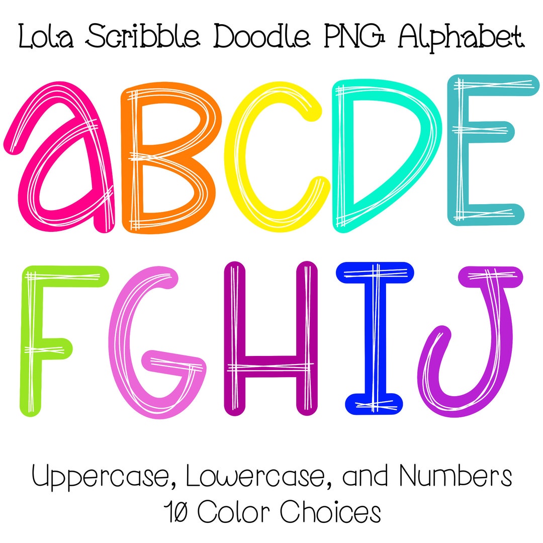 Scribble Bright Neon Colors Doodle Letters PNG Bundle Doodle ...
