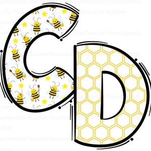 Bee Doodle Alphabet Spring PNG Sublimation Alpha Design Uppercase and ...